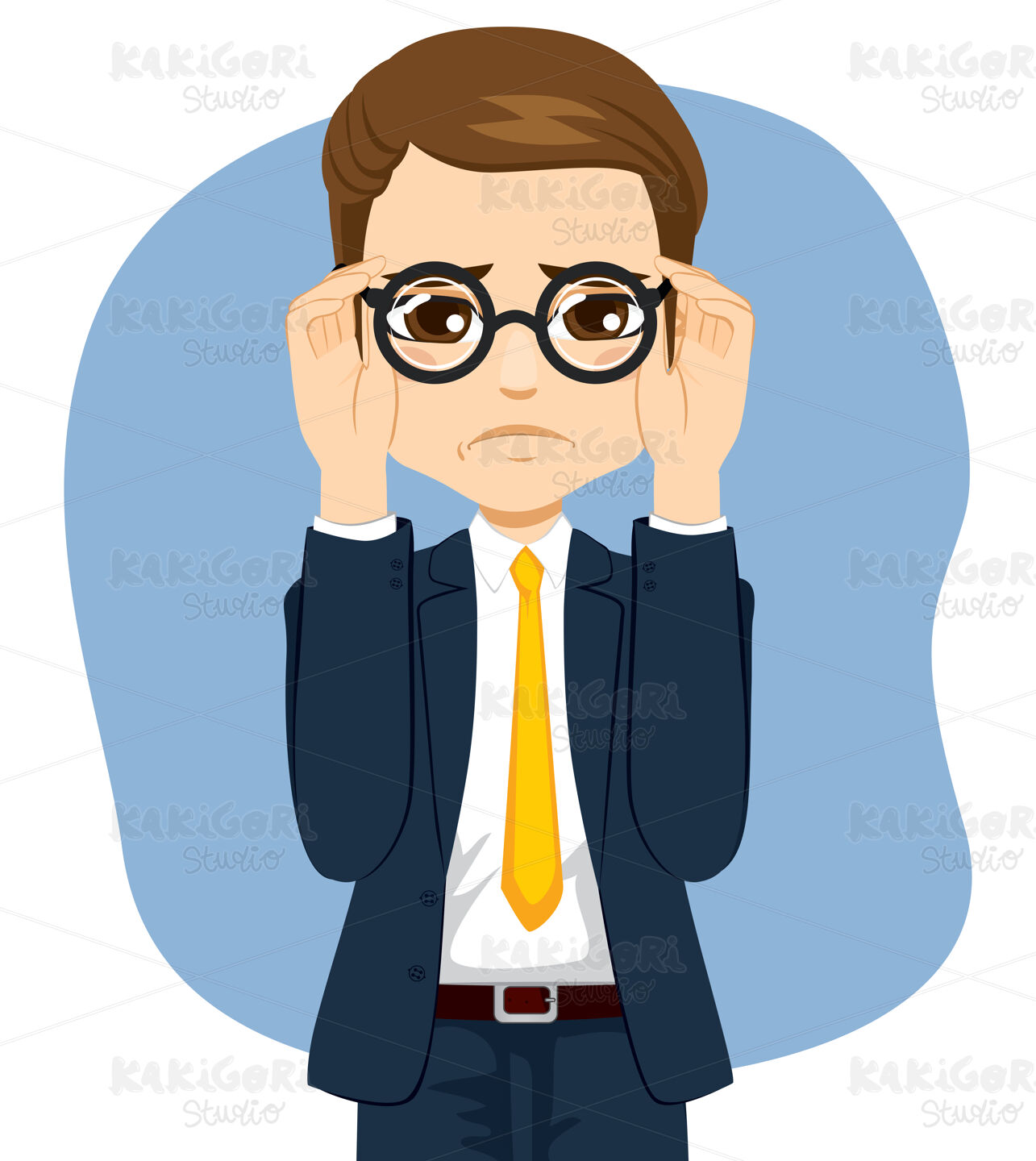 Man Suffering Visual Impairment Problem Clipart Vector Illustration