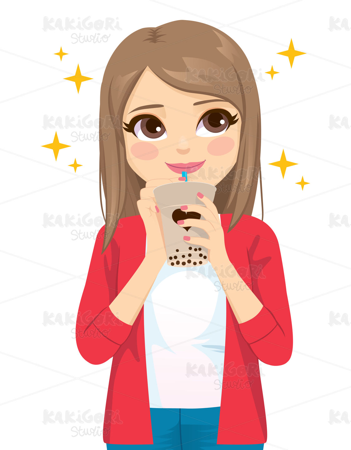 Teenager Woman Enjoying Tapioca drink Clipart Vector Illustration 05103 ...